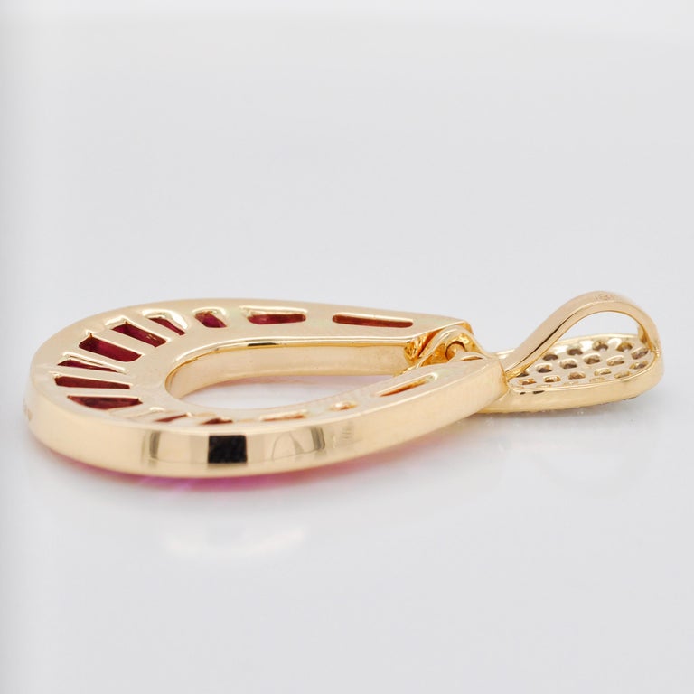 18K Gold Taper Baguette Calibre Cut Ruby Diamond Tear-Drop Pendant ...