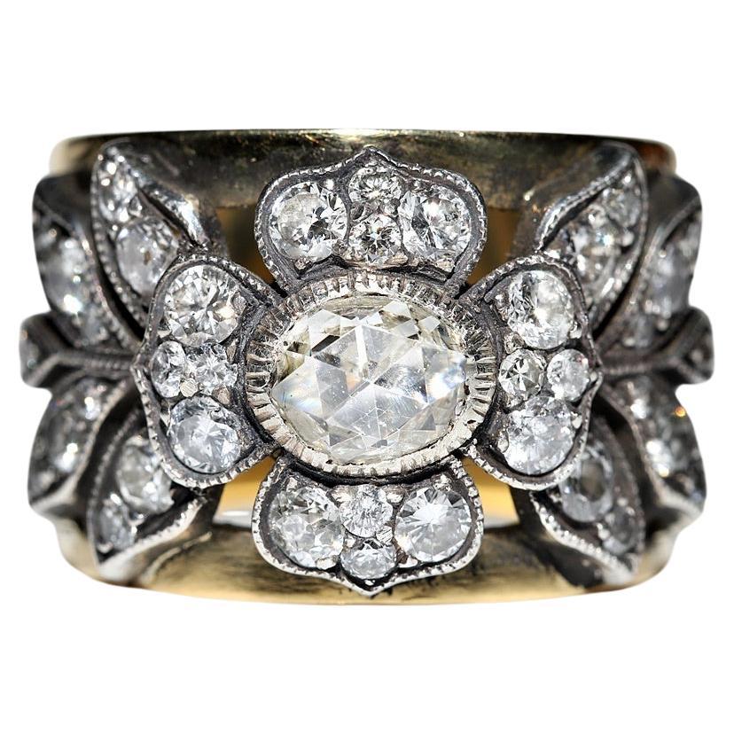18k Gold Top Silver New Handmade Natural Diamond Decorated Strong Ring ...