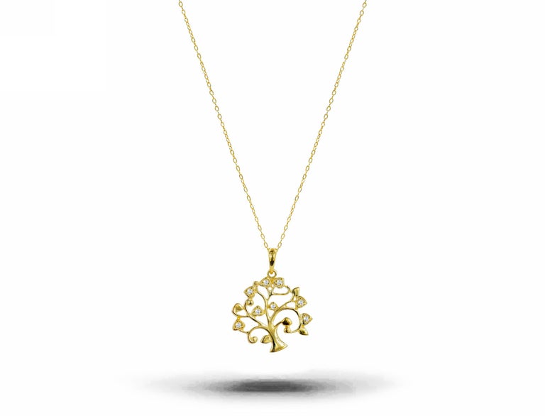 18k Gold Tree of Life Pendant Necklace Diamond Spiritual Delicate ...