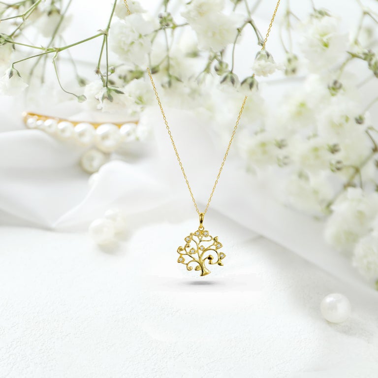 18k Gold Tree of Life Pendant Necklace Diamond Spiritual Delicate ...