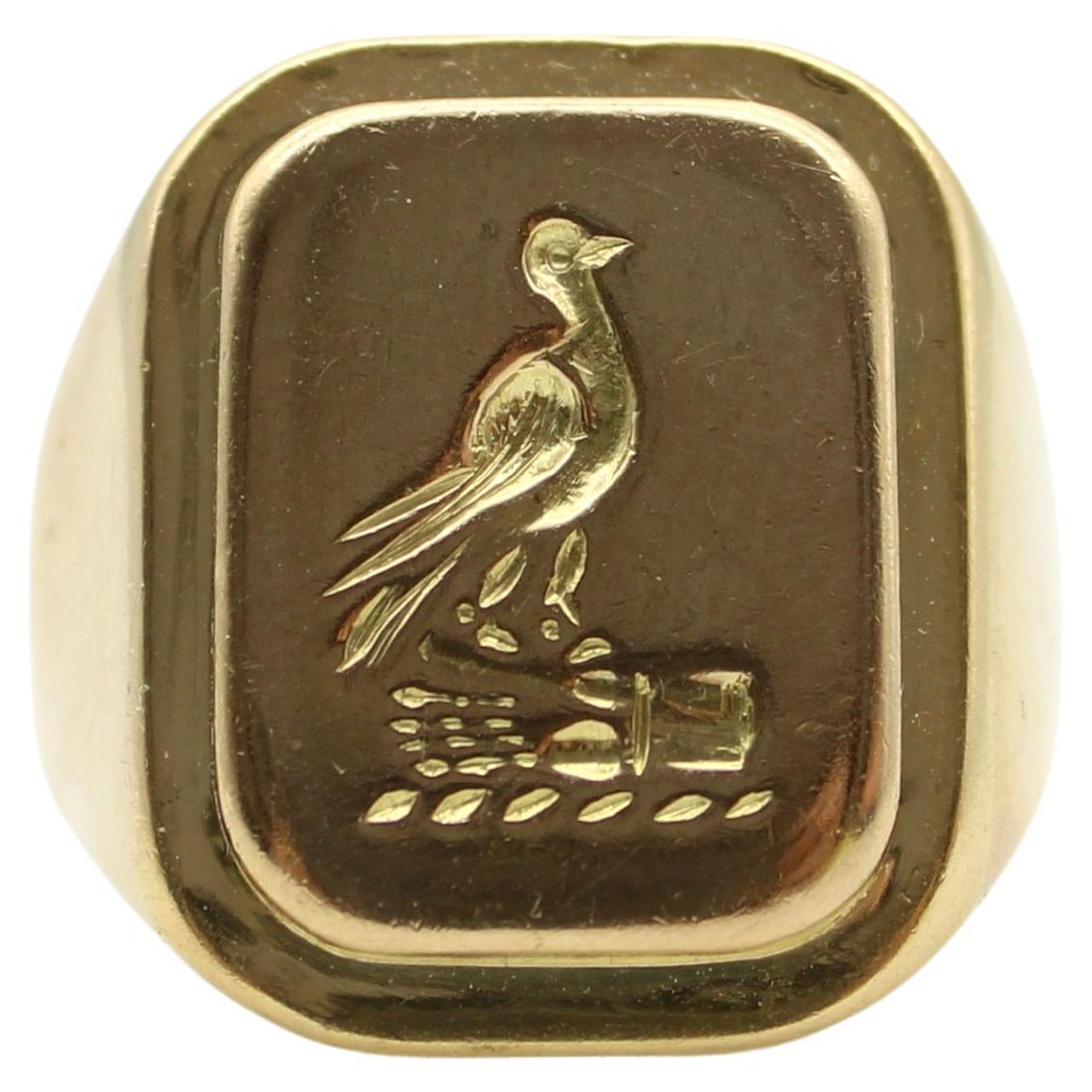 Victorian 18 Carat Yellow Gold Bird on Crown Intaglio Signet Ring at ...