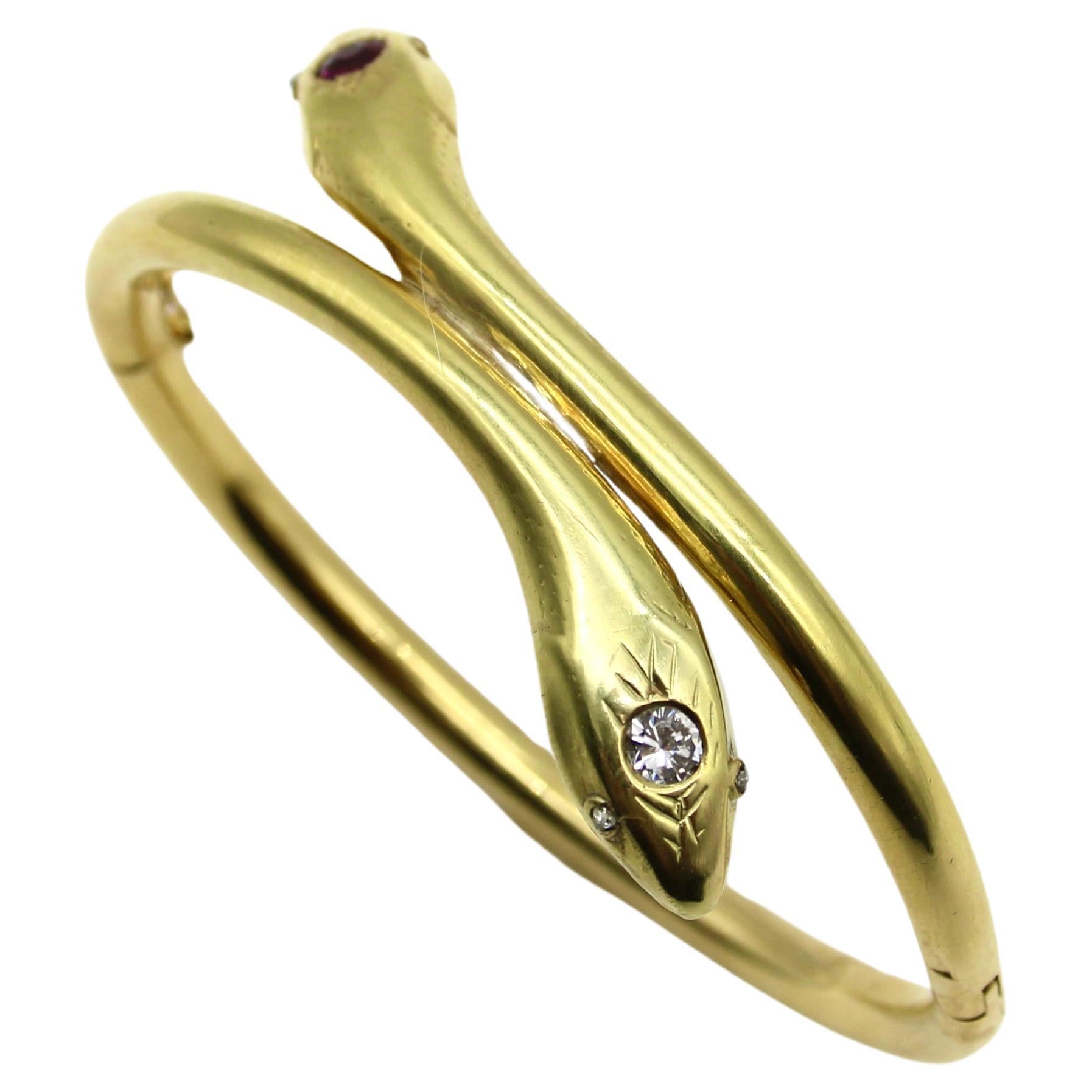 18K Gold Victorian Snake Bracelet with Rubies and Diamonds For Sale at ...