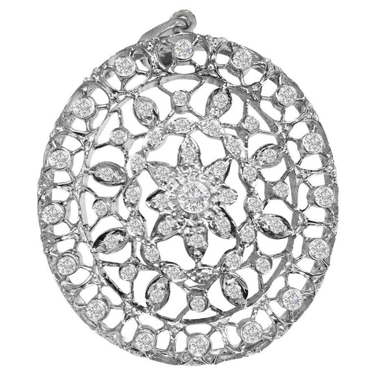 18k Gold, Vintage 1.50 Diamond Pendant 'GIA Cert' For Sale at 1stDibs