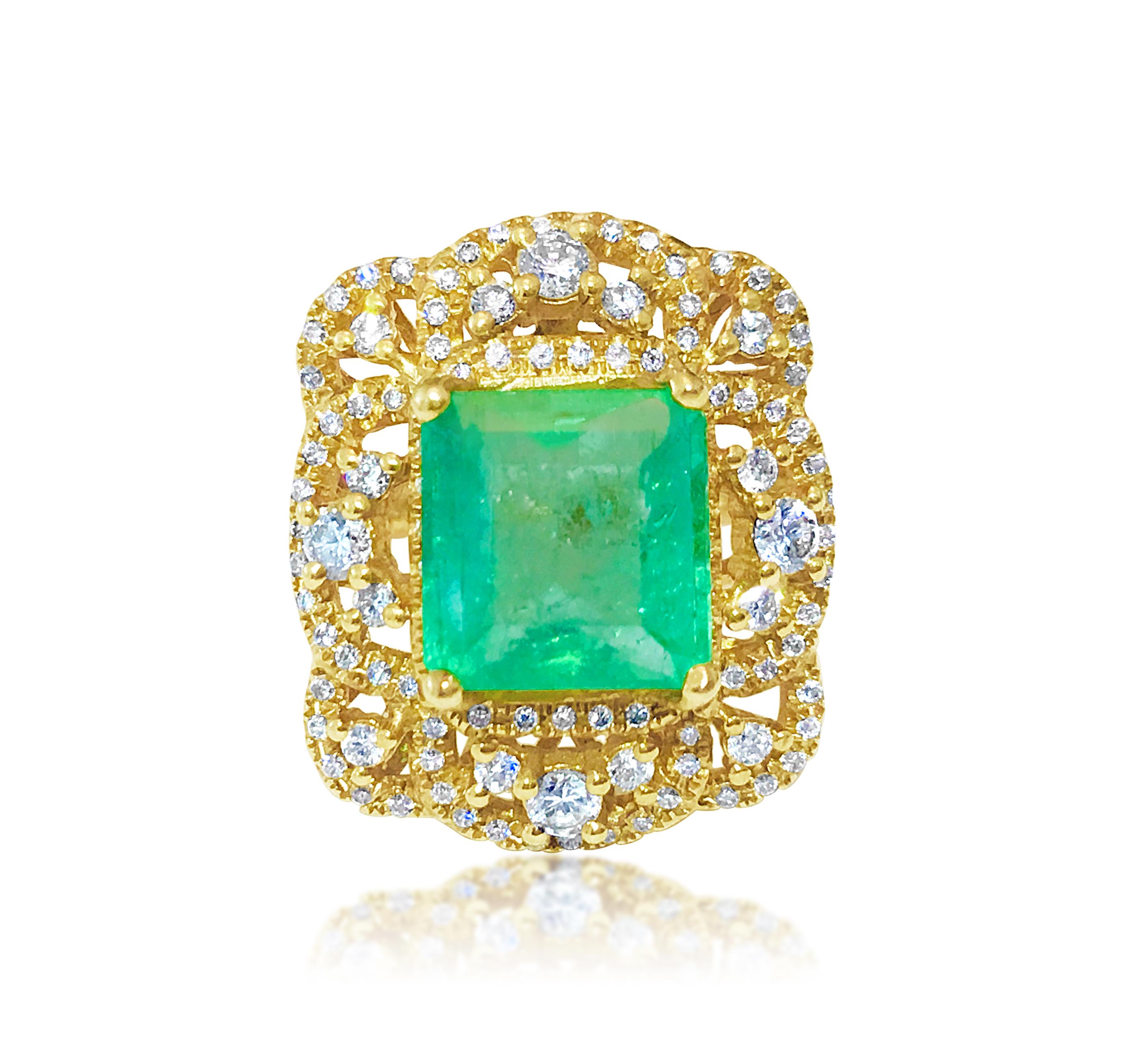 6.27ct pear Panjshir Emerald and OMC Diamond Cocktail Ring in 18K ...