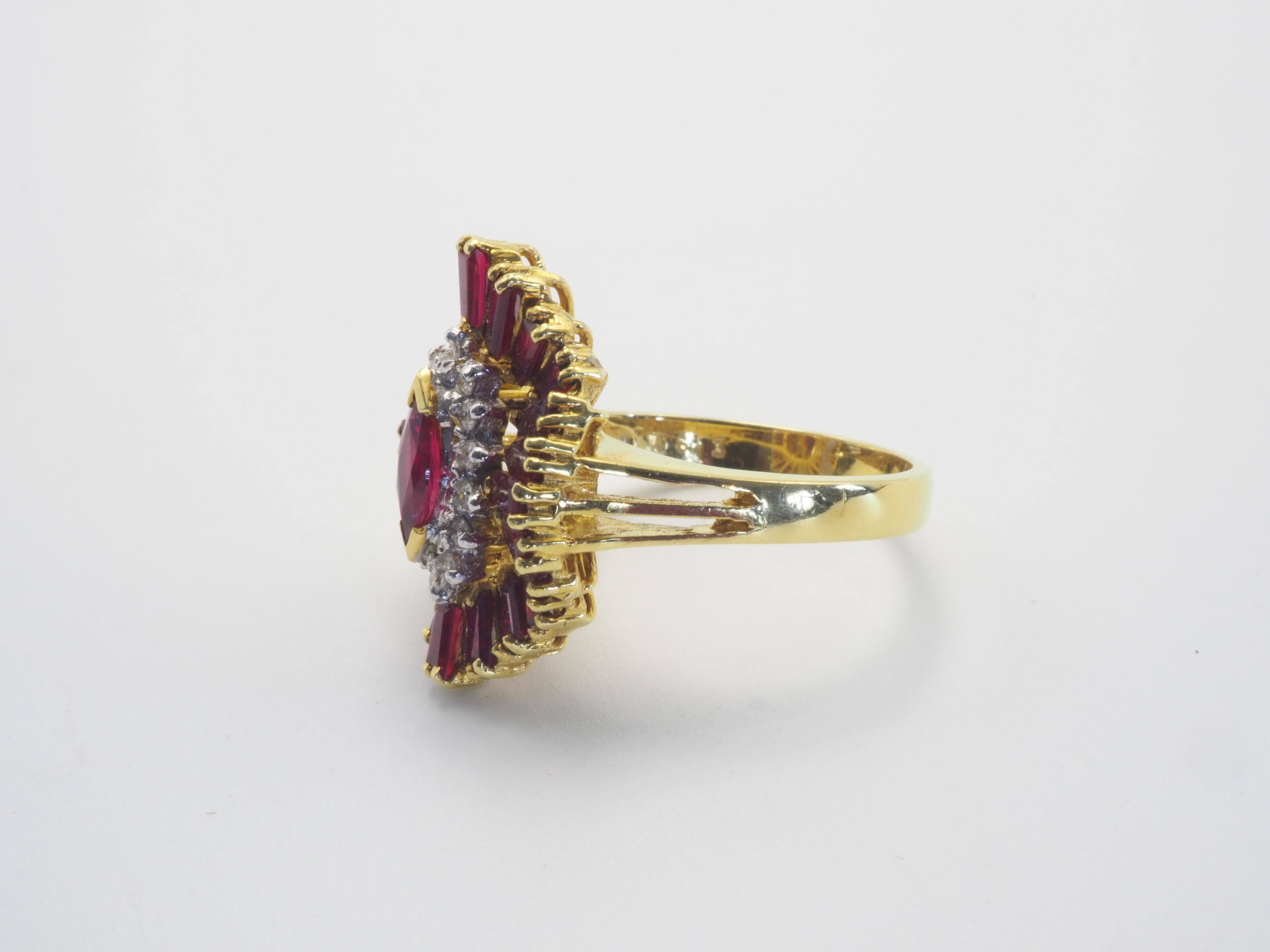 18K Gold Vintage 3.46ctw Marquise Ruby and 0.12ct Diamond Broad Hat ...