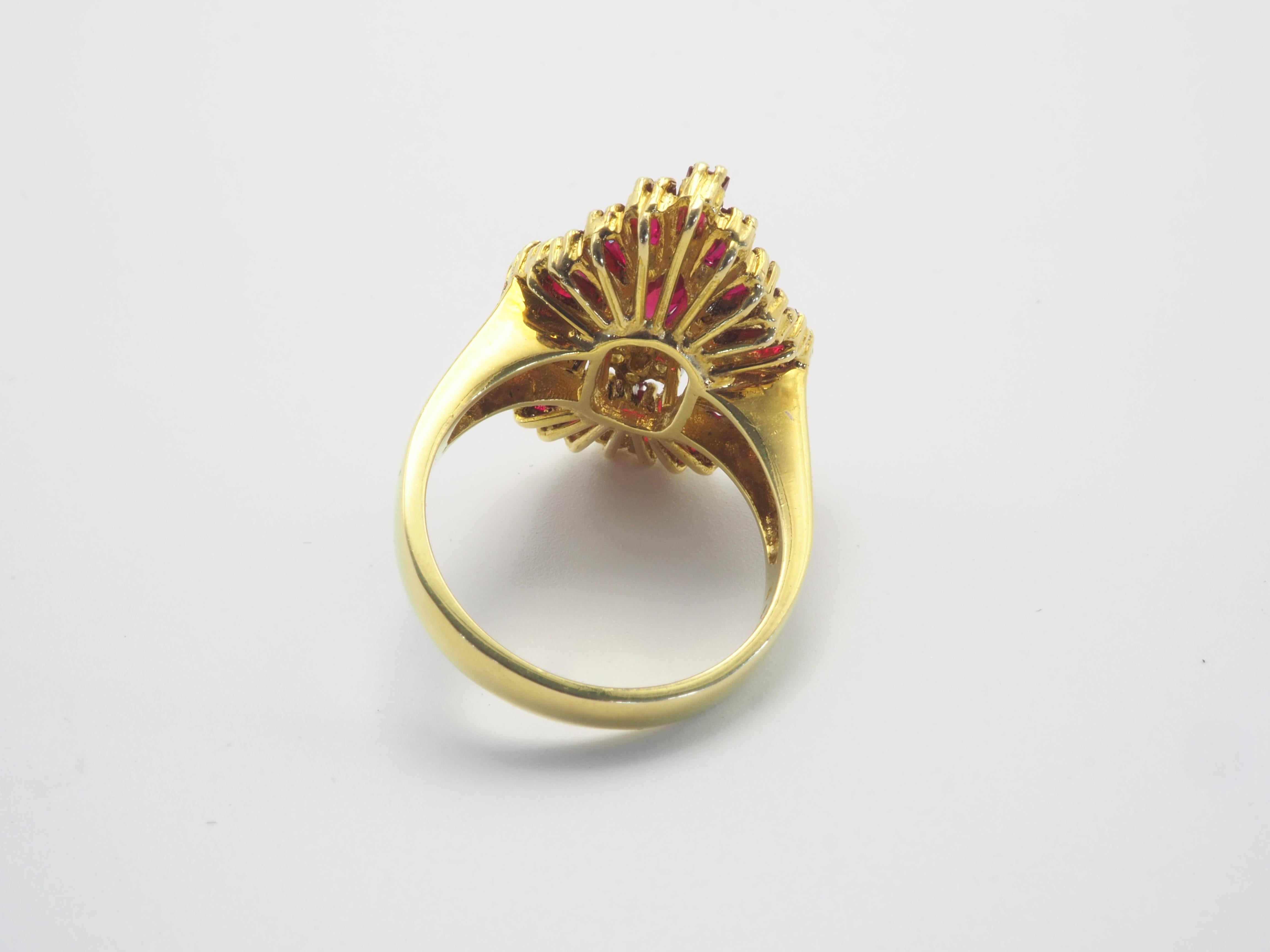 18K Gold Vintage 3.46ctw Marquise Ruby and 0.12ct Diamond Broad Hat ...