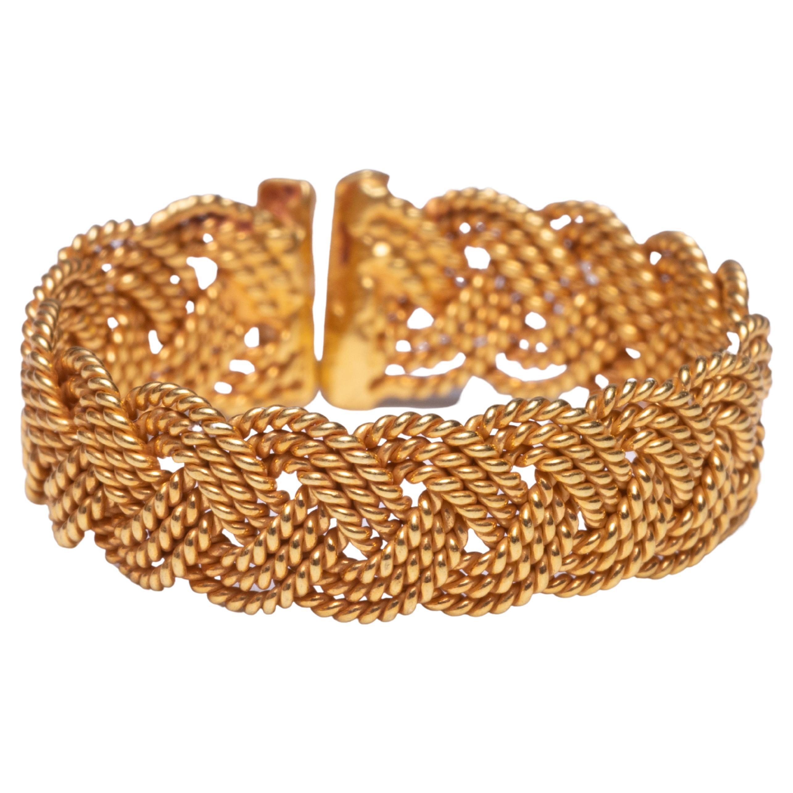 Diamond Braided Gold Band Ring at 1stDibs