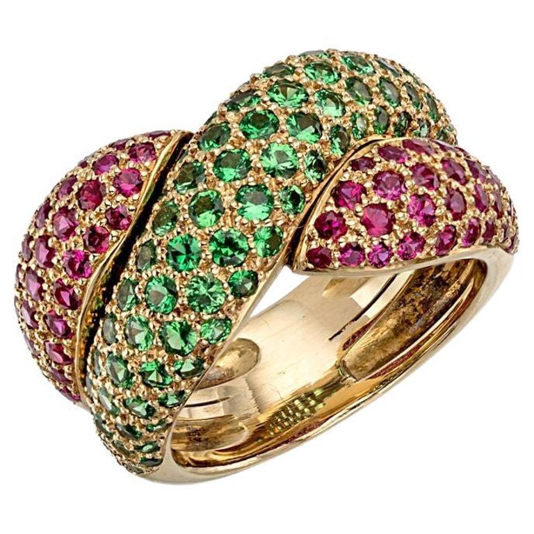 18k Gold Wrap-Around Ruby and Tsavorite Ring, by Gloria Bass For Sale ...