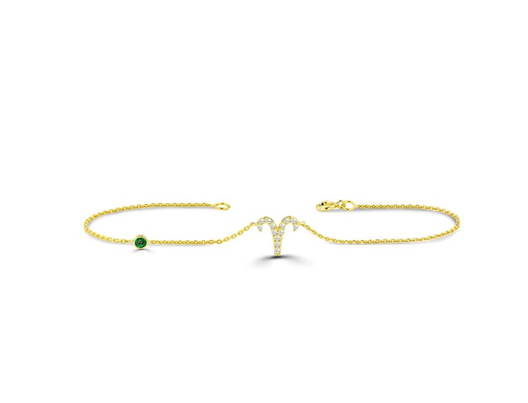 18K Gold 0.24 Ct Diamond Aries Zodiac bracelet with Ruby Emerald ...