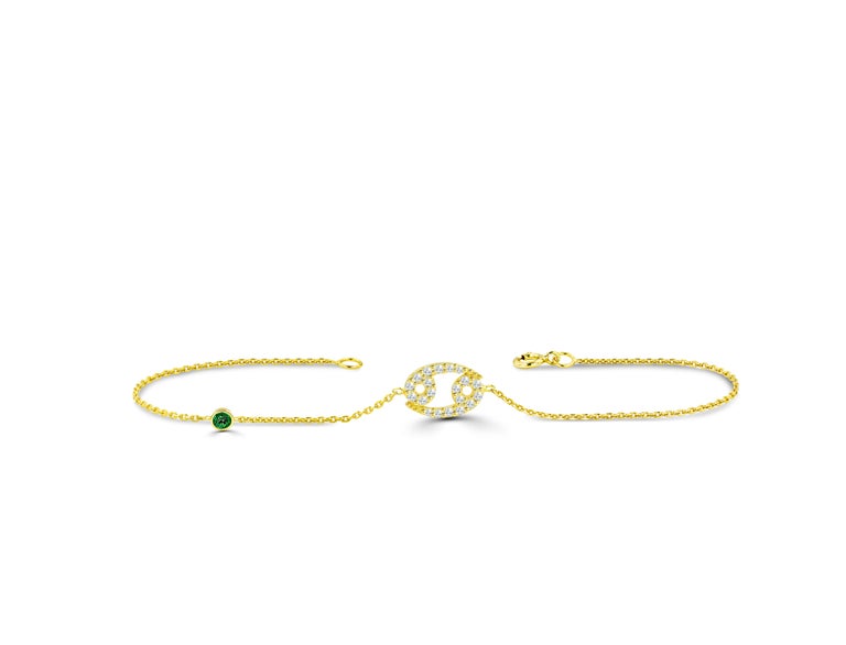 18K Gold 0.42 Ct Diamond Cancer Zodiac bracelet with Ruby Emerald ...