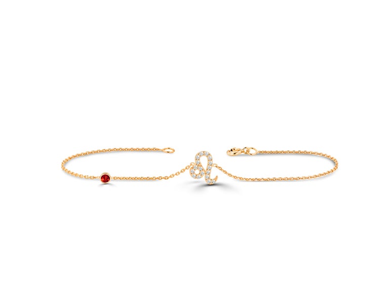 18K Gold Zodiac Leo Diamond Bracelet with Birthstone Ruby Emerald ...