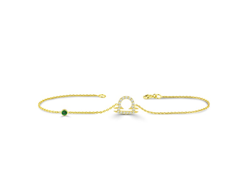 18K Gold 0.27 Ct Diamond Libra Zodiac bracelet with Ruby Emerald ...