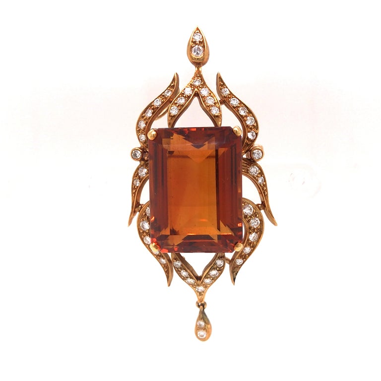 18K Handmade Imperial Topaz Diamond Brooch Pin Yellow Gold For Sale at ...
