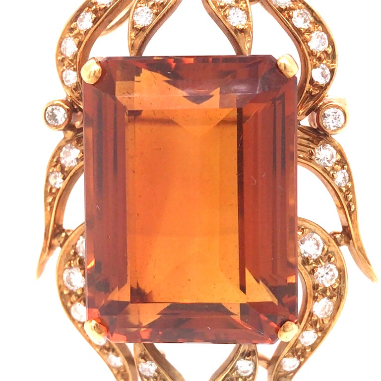 18K Handmade Imperial Topaz Diamond Brooch Pin Yellow Gold For Sale at ...
