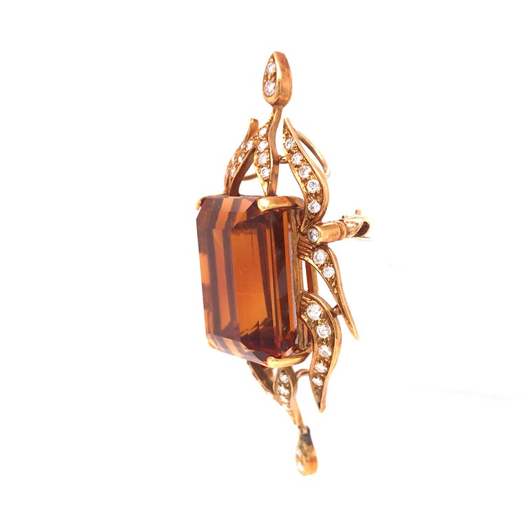 18K Handmade Imperial Topaz Diamond Brooch Pin Yellow Gold For Sale at ...