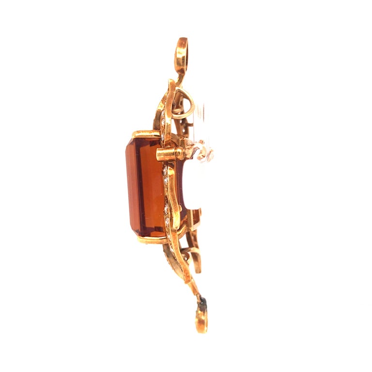 18K Handmade Imperial Topaz Diamond Brooch Pin Yellow Gold For Sale at ...