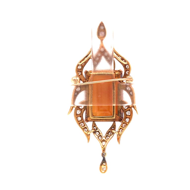 18K Handmade Imperial Topaz Diamond Brooch Pin Yellow Gold For Sale at ...