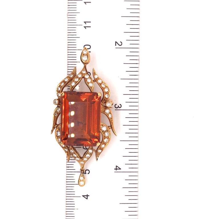 18K Handmade Imperial Topaz Diamond Brooch Pin Yellow Gold For Sale at ...