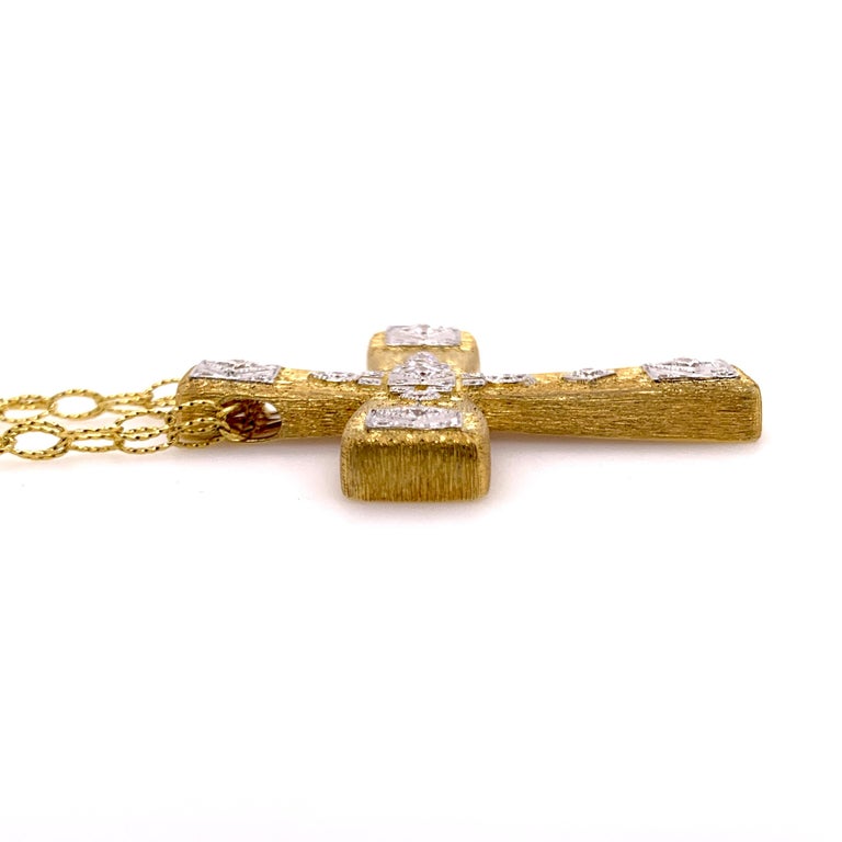 18k Handmade Yellow and White Gold Diamond Cross with Diamonds For Sale ...