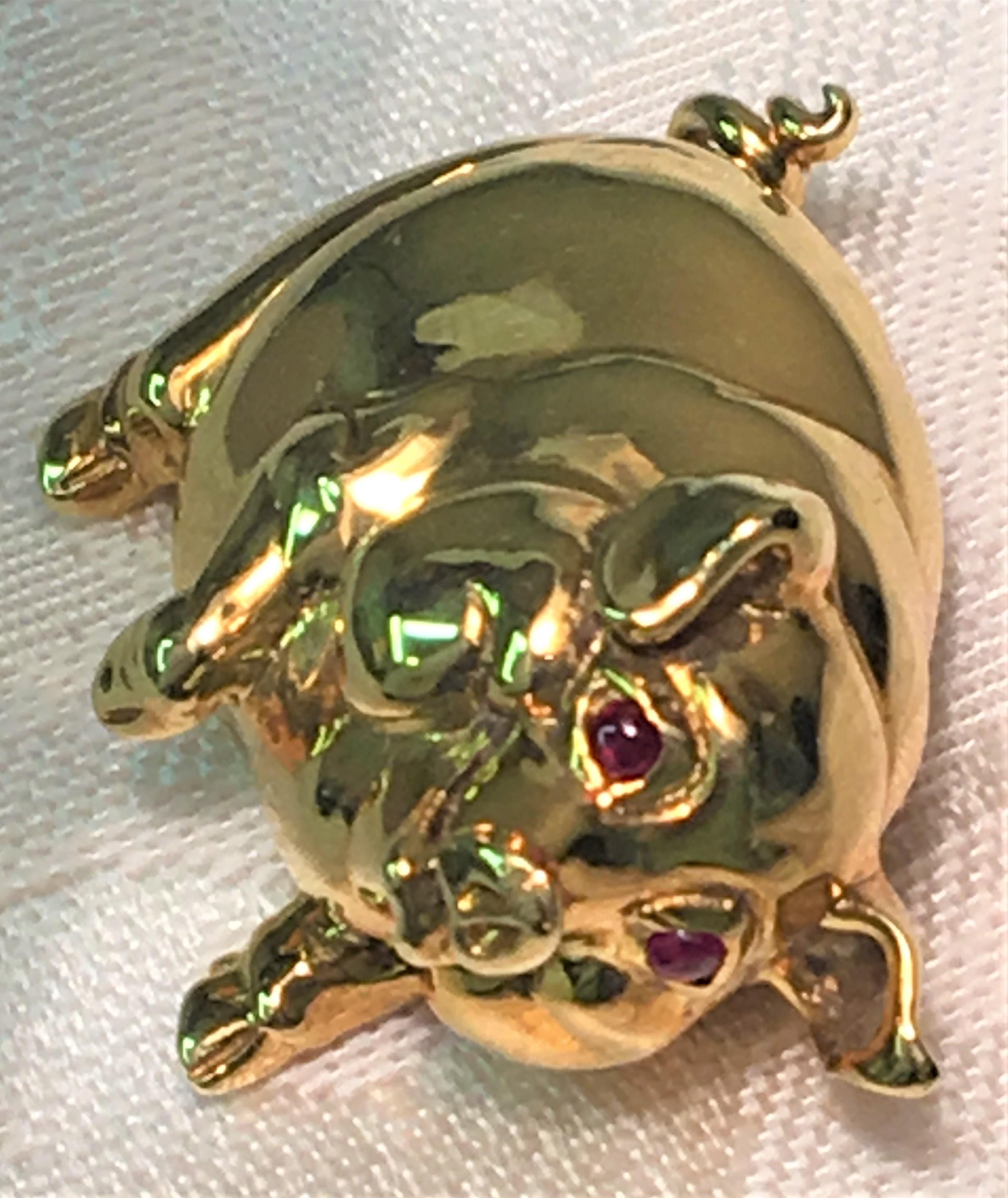 18 Karat Happy Pig Brooch with Ruby Eyes at 1stDibs | gucci pig brooch ...