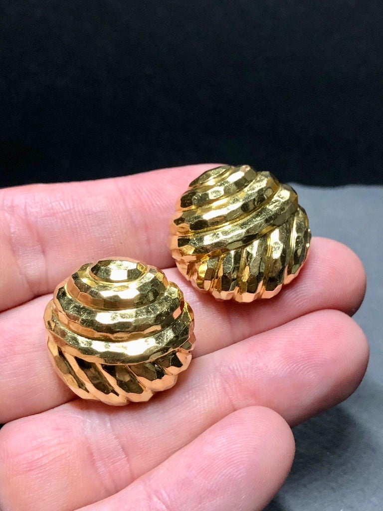 18K Henry Dunay Hammered Earrings For Sale at 1stDibs
