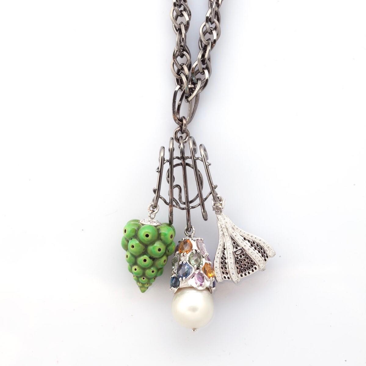 18 Karat White Gold Gaudi Signature Necklace with Precious Charms For ...