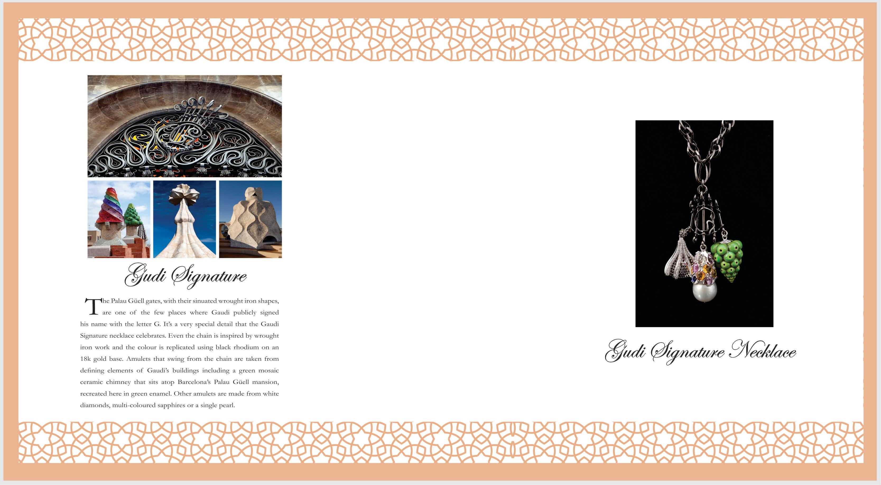 18 Karat White Gold Gaudi Signature Necklace with Precious Charms For ...