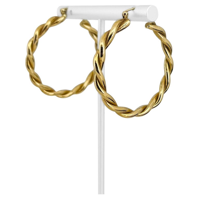 18k Karat Yellow Gold Ladies Hollow Polished Twisted Hoop Earrings For ...