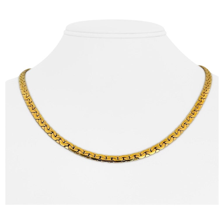 18k Karat Yellow Gold Polished Flattened Curb C Link Necklace Italy For ...