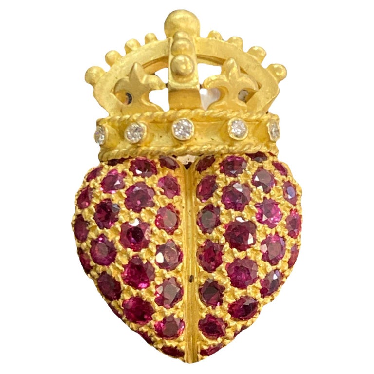 18K Kieselstein Ruby and Diamond Heart Crown Pendant For Sale at 1stDibs