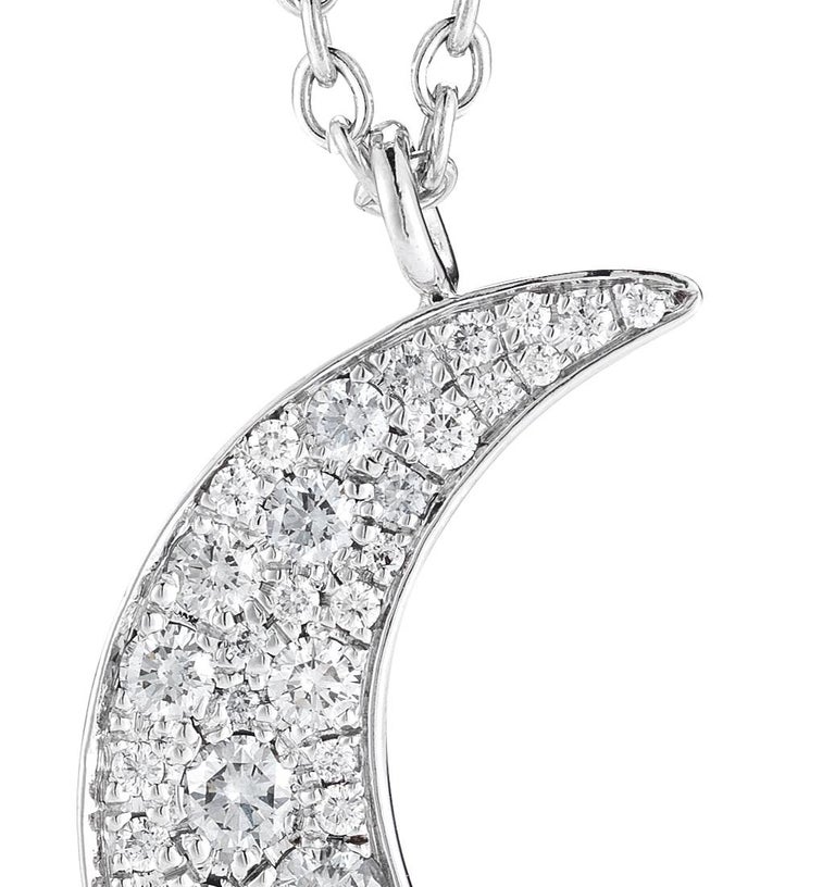 18 Karat Large Pavé Diamond Moon Pendant Necklace For Sale at 1stDibs ...