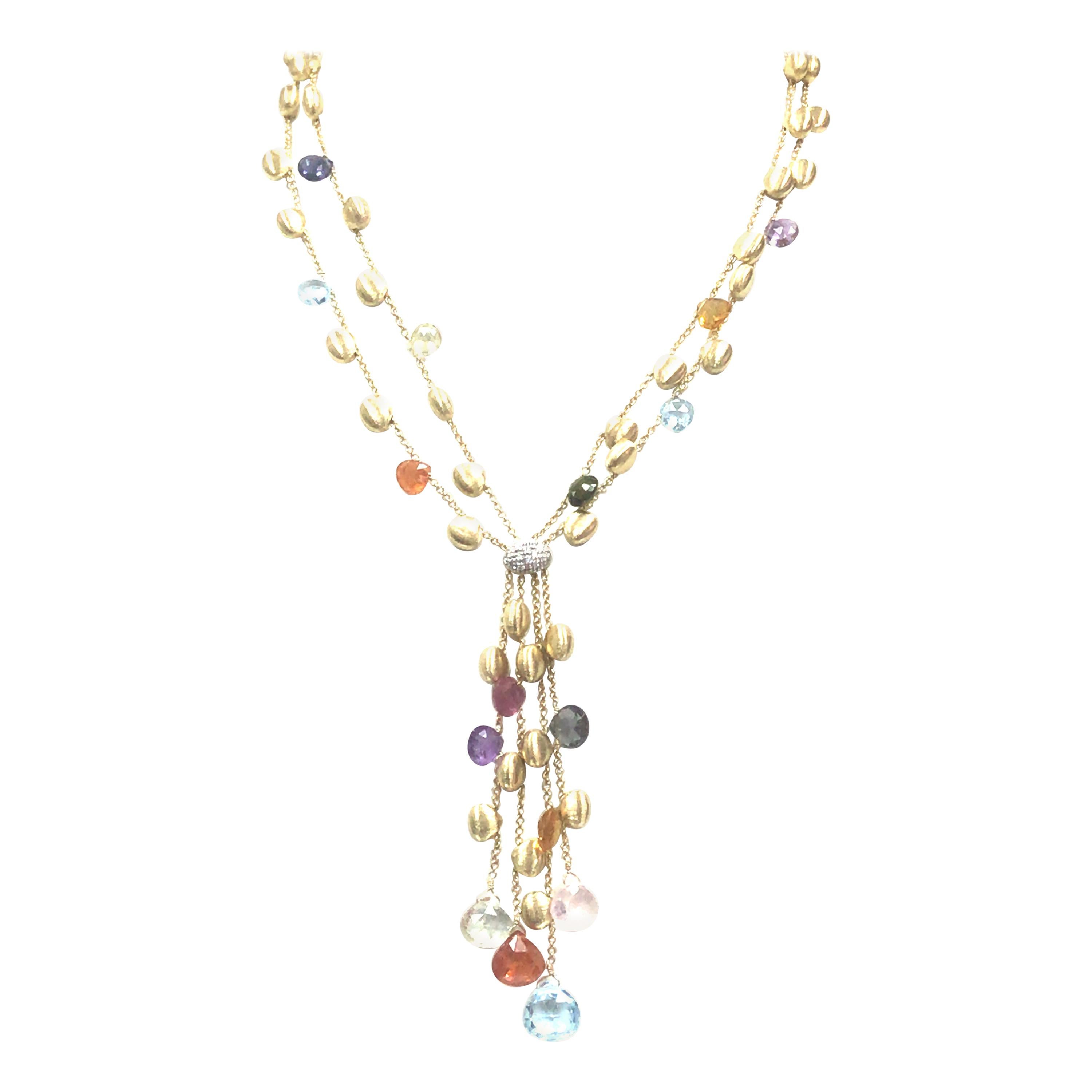 Marco Bicego Paradise 18 Carat Yellow Gold Mixed Stone Three Strand Necklace at 1stDibs