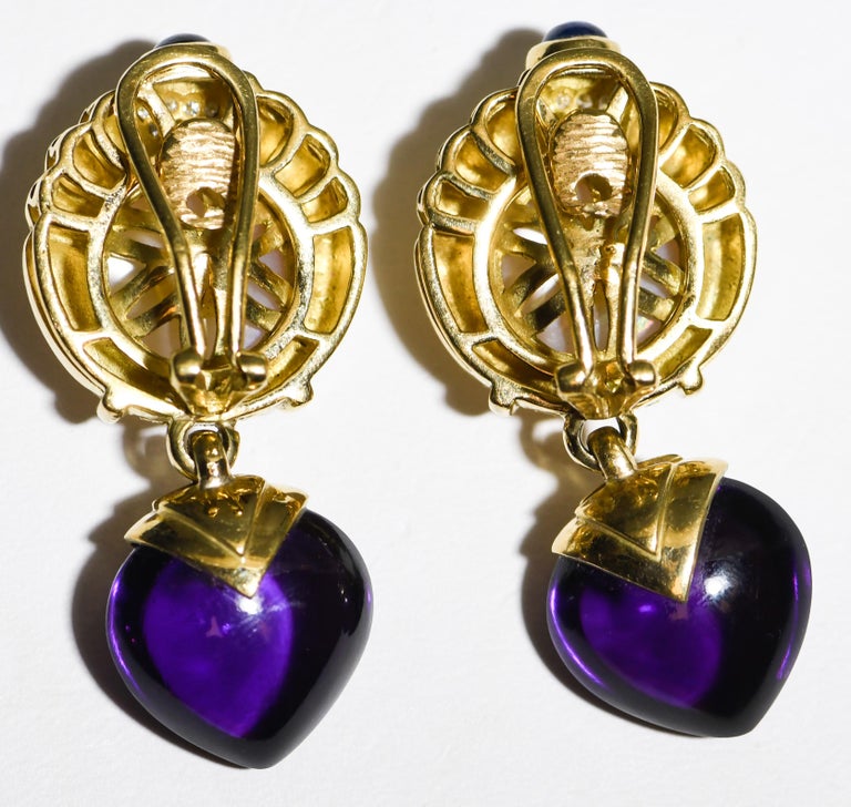 18 Karat Mobe Pearl Diamond, Sapphire, Ruby and Amethyst Drop Earrings ...