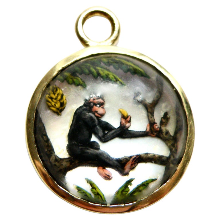 18k Monkey Reverse Crystal Pendant For Sale at 1stDibs