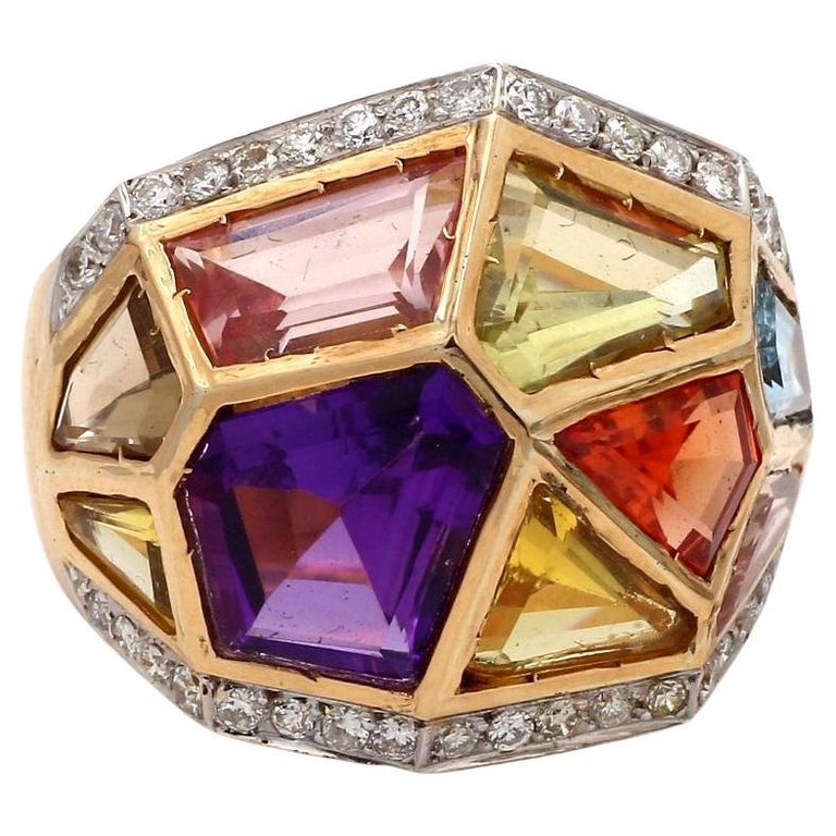 18K, Multi Gemstone Cocktail Ring For Sale at 1stDibs | rainbow diamond ...