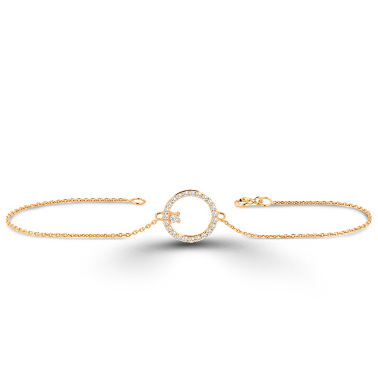 18K Gold Open Circle Diamond Bracelet With Solitaire Diamond Minimalist ...