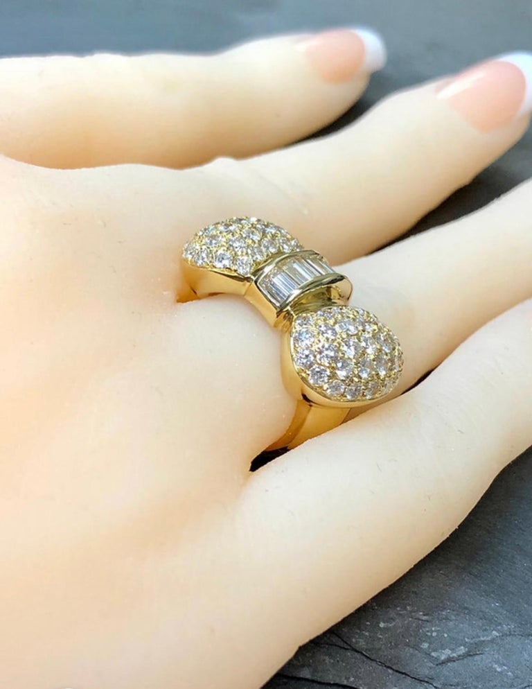 18K Pave Baguette Diamond Bow Ring For Sale at 1stDibs