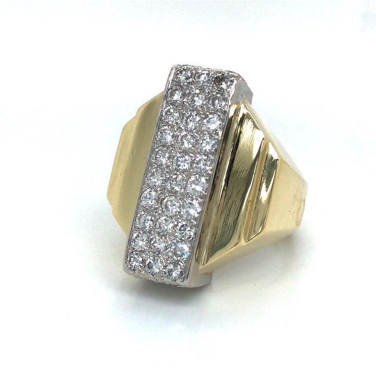 18K Pave Diamond Bar Ring Two-Tone Gold For Sale at 1stDibs