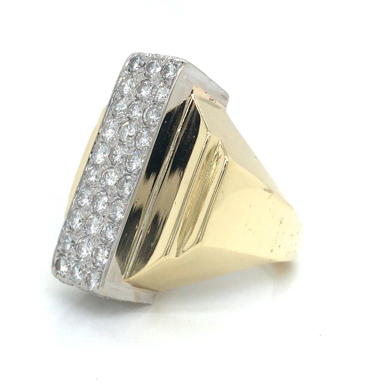 18K Pave Diamond Bar Ring Two-Tone Gold For Sale at 1stDibs