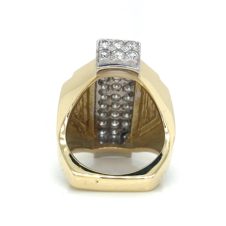 18K Pave Diamond Bar Ring Two-Tone Gold For Sale at 1stDibs