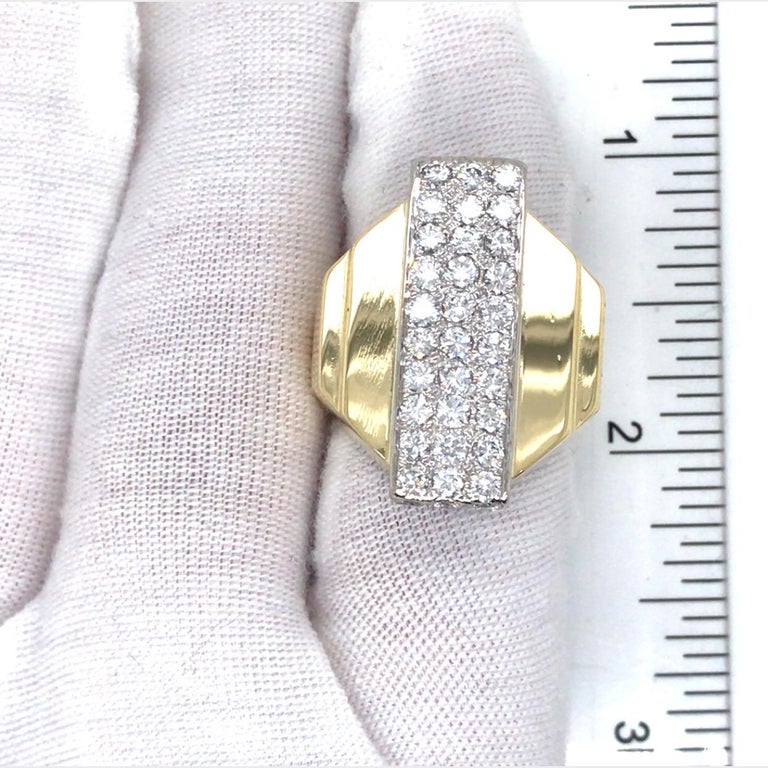 18K Pave Diamond Bar Ring Two-Tone Gold For Sale at 1stDibs