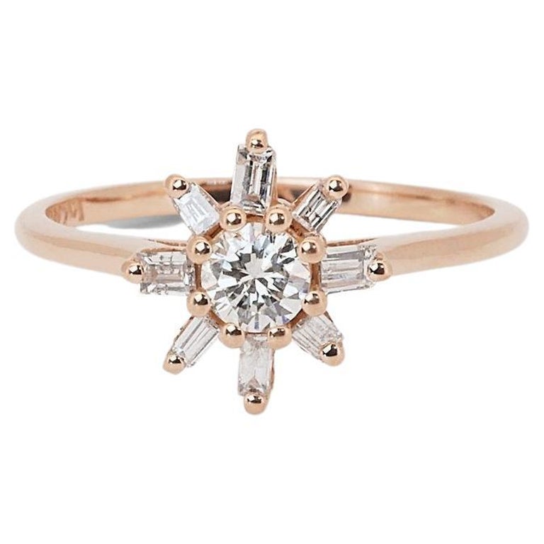 18k Pink Gold Unique Sun Ring with 0.55ct Natural Diamonds AIG ...