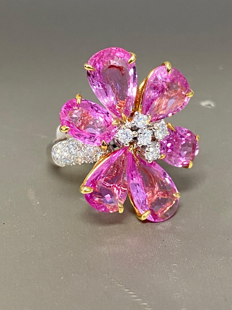 18K Pink Sapphire Flower Petal Ring 3.00 Ct Vibrant Color For Sale at ...