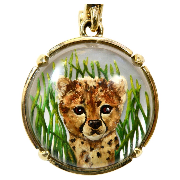 18K Reverse Crystal Lion Cub Pendant For Sale at 1stDibs