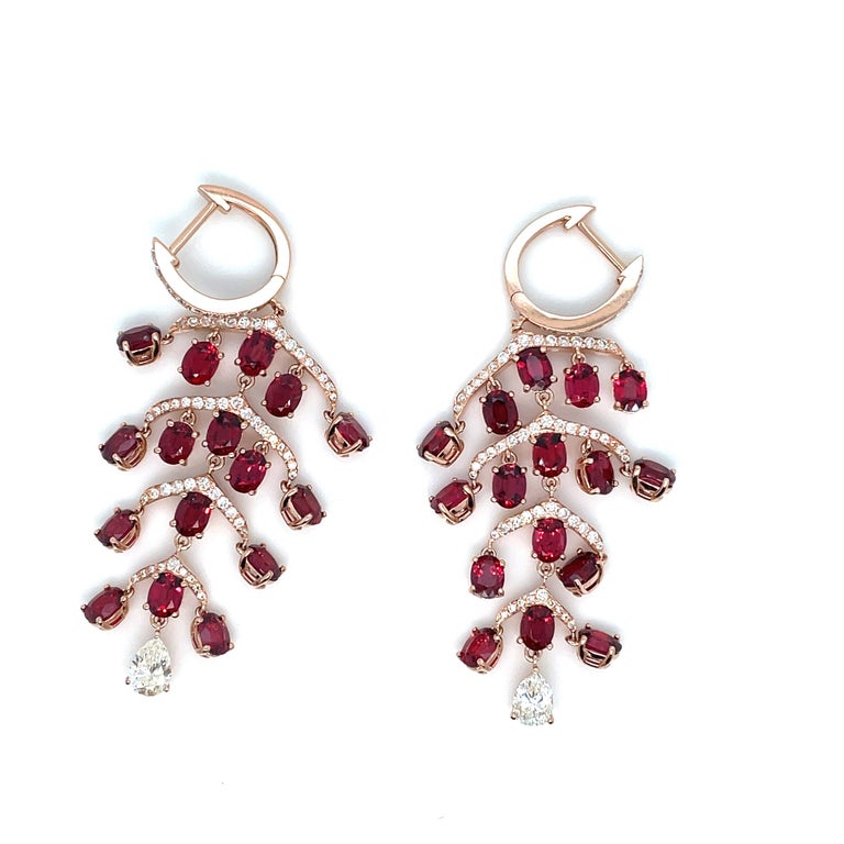 18K RG Spinel Diamond Earrings For Sale at 1stDibs