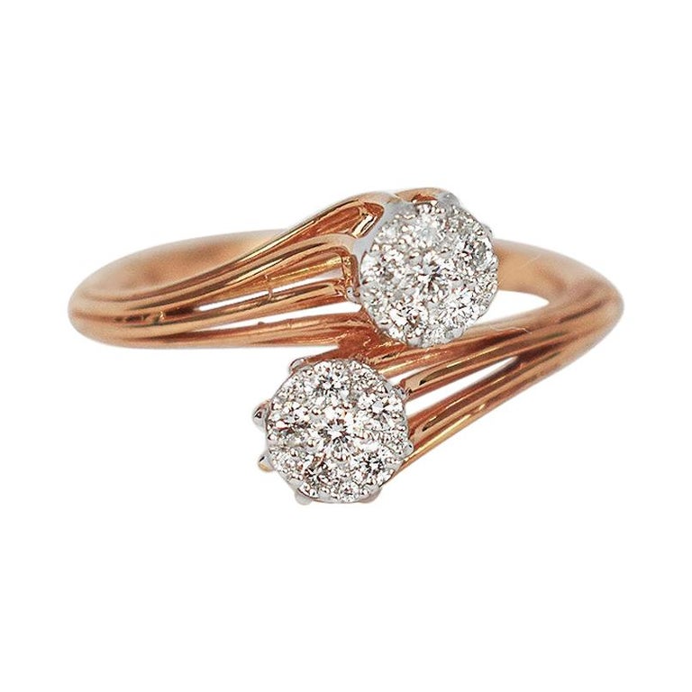 18k Ring Rose Gold Ring Diamond Ring Cluster Ring by Pass Ring For Sale ...