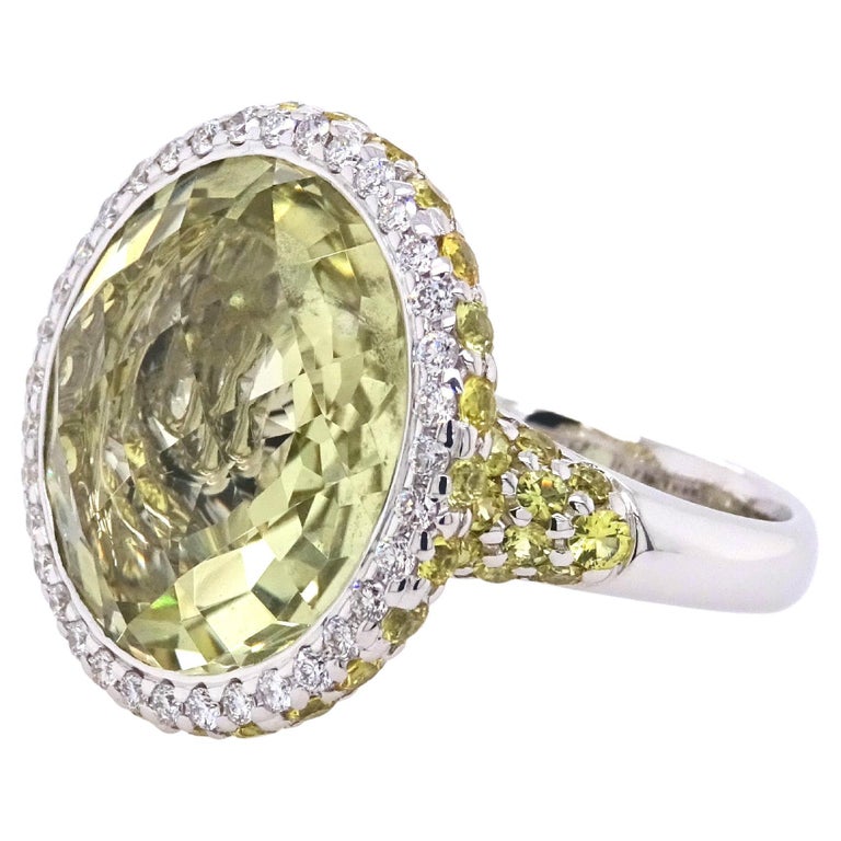 18K Ring with Yellow Quartz, Yellow Sapphires and White Diamonds For ...