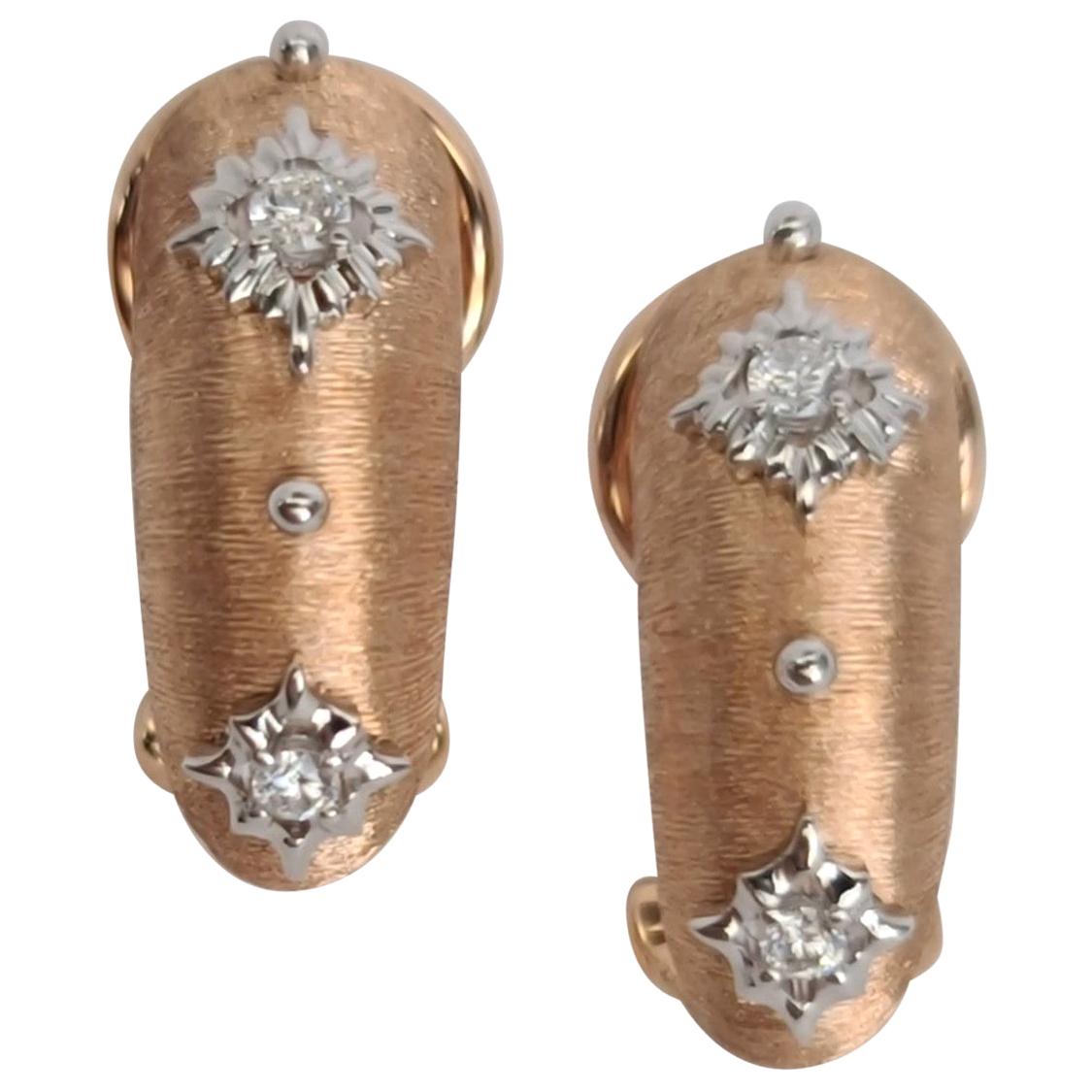 18k Rose and White Gold Earrings with Diamonds Casual Modern Florentine ...