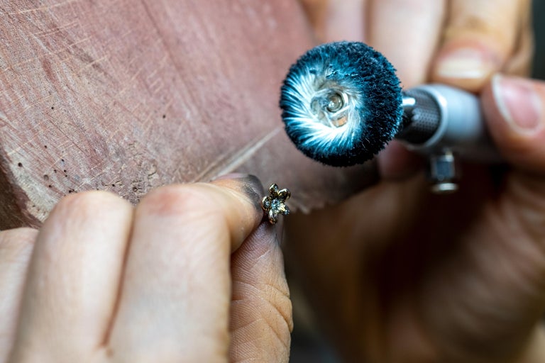 18K Rose Fairmined Gold, Canadamark Diamonds, Handmade, Flower Piercing ...