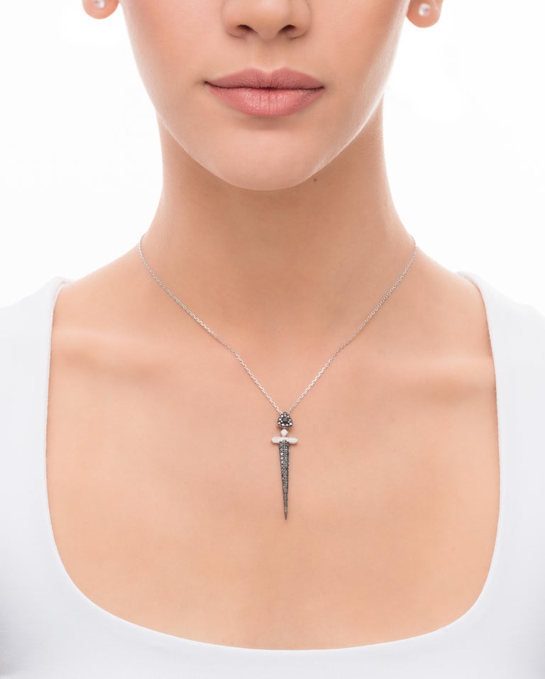 18K Rose Gold and 0.255 cts White 0.82 cts Black Diamond Sword Pendant ...